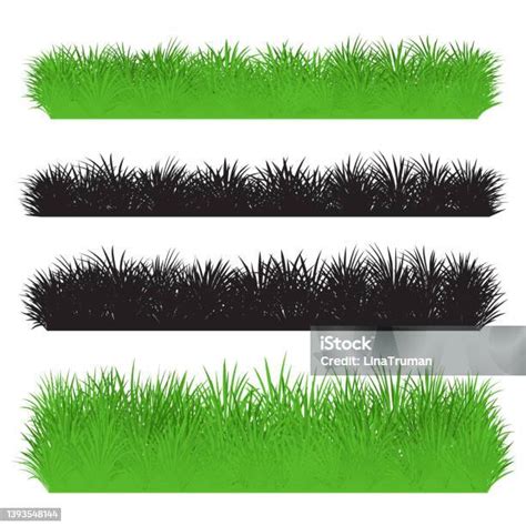 녹색과 검은 잔디 테두리가 설정됩니다 흰색 배경에 고립 된 잔디의 실루엣 세트 벡터 일러스트레이션 0명에 대한 스톡 벡터 아트 및 기타 이미지 Istock