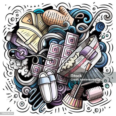 욕실 손으로 그린 벡터 낙서 일러스트 목욕실 포스터 디자인 3차원 형태에 대한 스톡 벡터 아트 및 기타 이미지 3차원 형태 가구 가정 생활 Istock