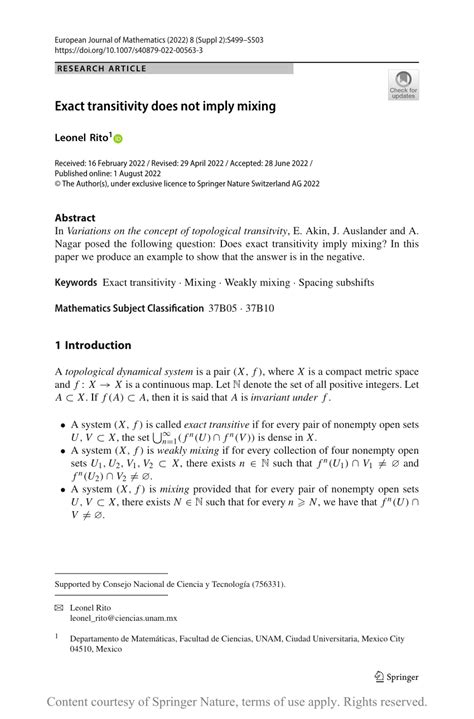 Exact Transitivity Does Not Imply Mixing