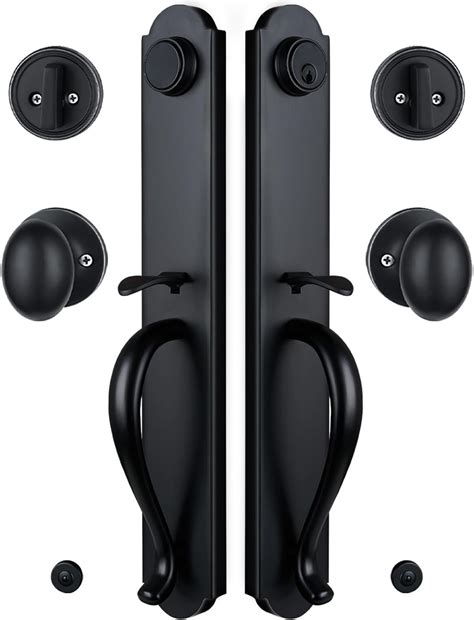 Hisafe Double Door Handle Set For Front Door Matte Black Keyedanddummy