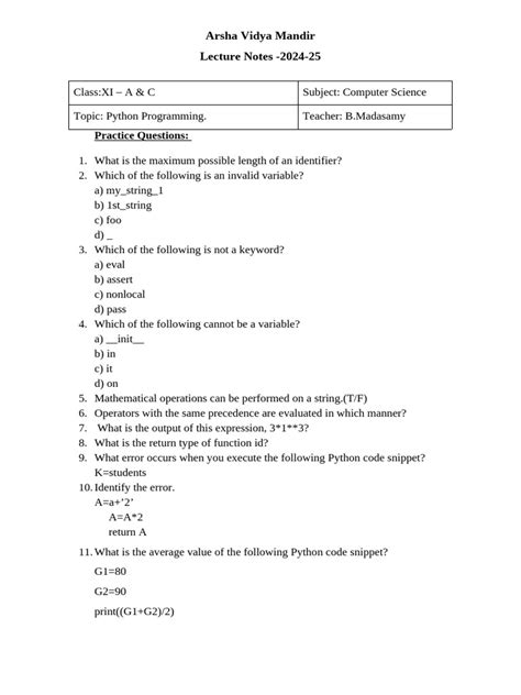 File 694900032 1719993593 File 1719371881 Practice Questions 1 Pdf Integer