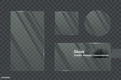 투명 유리 프레임 다양한 모양의 3d 플라스틱 스크린 직사각형 광장 원형 투명한 배경에 반사 표면 패널 최신 Ui 요소입니다 사실적인 벡터 일러스트레이션 세트 0명에 대한