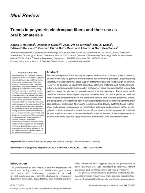 Pdf Trends In Polymeric Electrospun Fibers And Their Use As Oral