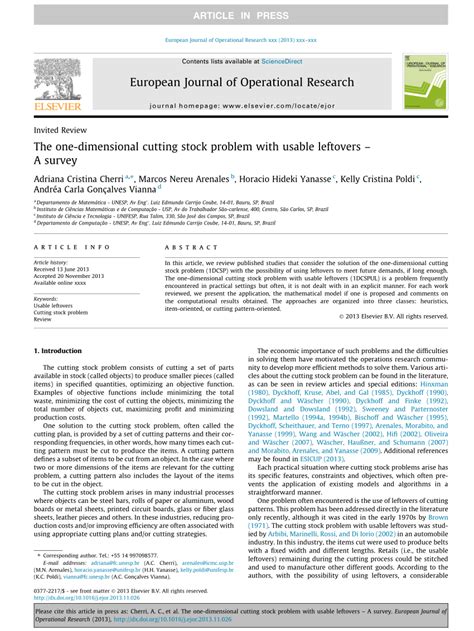 Pdf The One Dimensional Cutting Stock Problem With Usable Leftovers A Survey