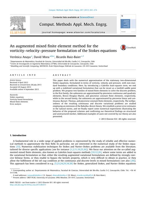 Pdf An Augmented Mixed Finite Element Method For The Vorticity Velocity Pressure Formulation