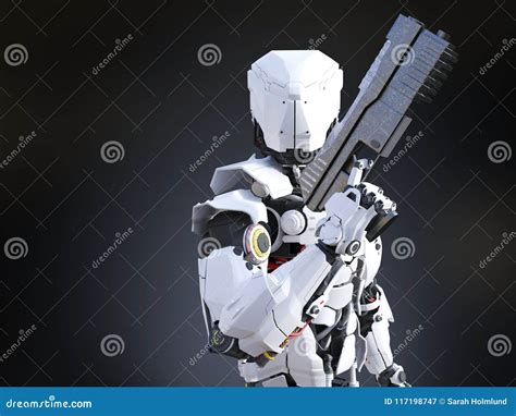 3d Rendering Of A Futuristic Robot Cop Holding Gun Stock Illustration