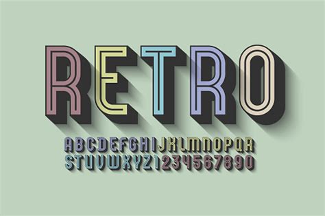 여러 가지 빛깔의 트렌디 한 알파벳 복고풍 응축 된 문자와 숫자 벡터 일러스트 10eps에서 3d 글꼴 3차원 형태에 대한 스톡 벡터 아트 및 기타 이미지 Istock