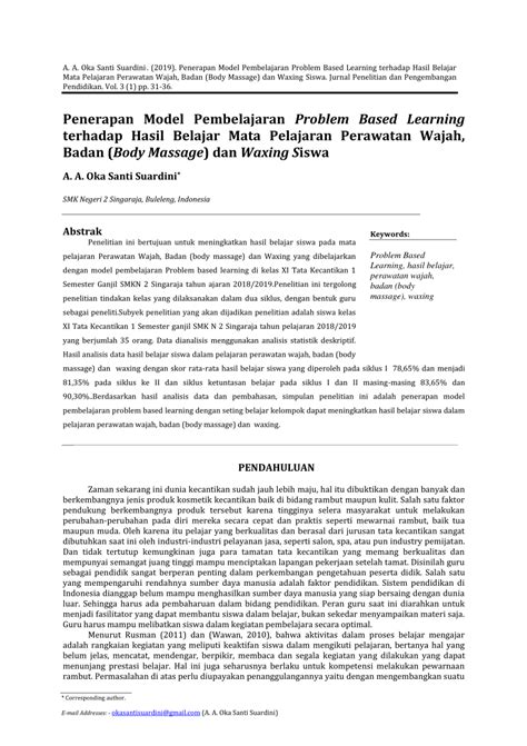 Pdf Penerapan Model Pembelajaran Problem Based Learning Terhadap