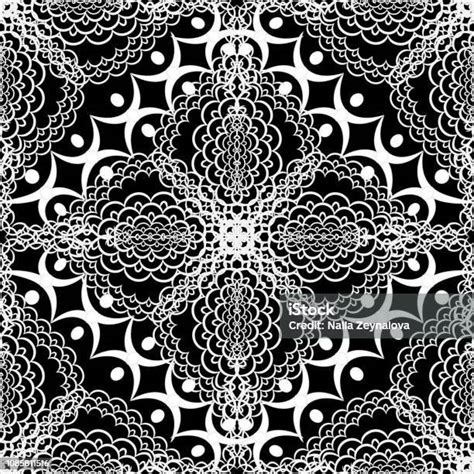 흑인과 백인 레이스 꽃 패턴 원활한 벡터 단색 패턴된 민족 스타일 배경입니다 장식적인 질감된 배경을 반복 합니다 꽃 도형 선