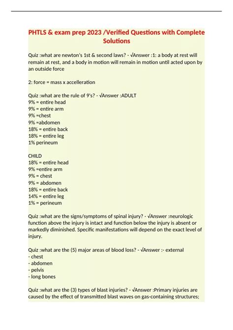 Phtls And Exam Prep 2023 Verified Questions With Complete Solutions Phtls Stuvia Us
