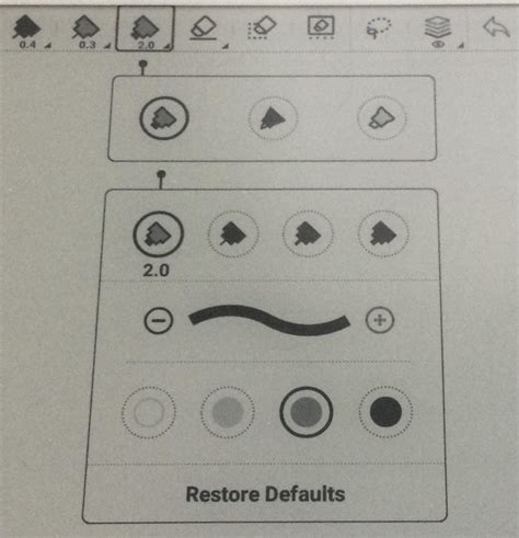 Toolbar Brush Selection Window Display Of Options And Size Gradation Rsupernote