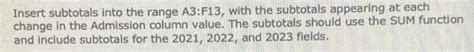 Solved Insert Subtotals Into The Range A3f13 With The