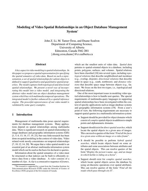 Pdf Modeling Of Video Spatial Relationships In An Object Oriented Database Management System