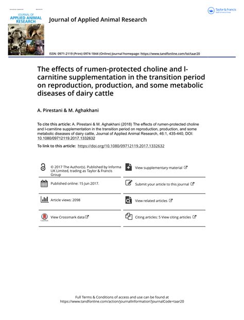 Pdf The Effects Of Rumen Protected Choline And L Carnitine Supplementation In The Transition