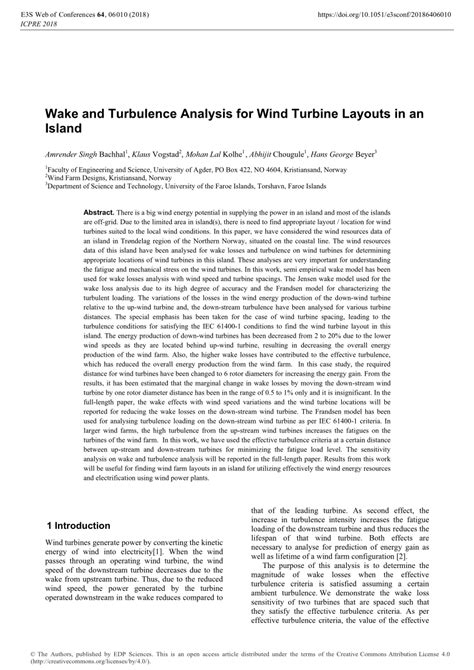 Pdf Wake And Turbulence Analysis For Wind Turbine Layouts In An Island