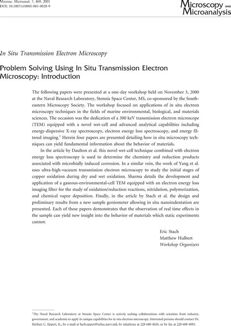 Problem Solving Using In Situ Transmission Electron Microscopy Introduction Microscopy And