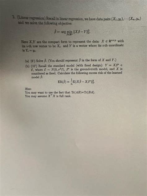 solved 2 linear regression recall in linear regression