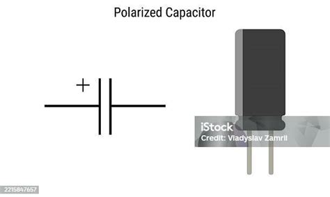 Polarized Capacitor Circuit Schematic Symbol And Physical Component Representation Stock