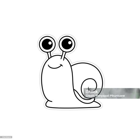 귀여운 만화 달팽이의 벡터 일러스트 레이 션은 미소 짓고 흑백 그림을 찾고 아이들이 그림에 따라 색칠하는 법을 배웁니다 달팽이에 대한 스톡 벡터 아트 및 기타 이미지