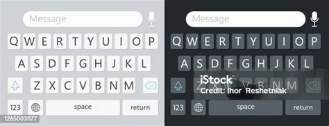 스마트 폰키보드 모바일키패드에 알파벳 화면에 쿼티와 Ui 텍스트 메시지 채팅 Sms에 대한 버튼과 휴대 전화의 인터페이스 패드 앱용 와이어프레임이 있는 아이콘 및