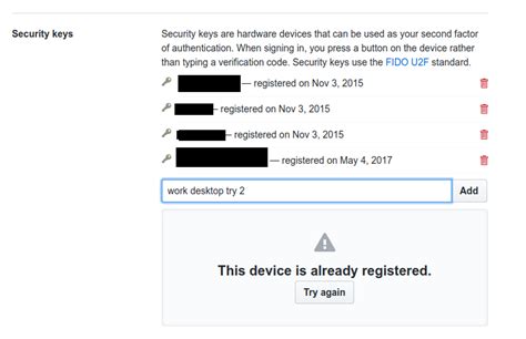 rps cannot show you ve already registered this authenticator message