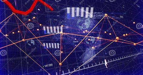 Image Of Red Line Graph Showing Loss Over Globe With Connected Dots And Programming Language