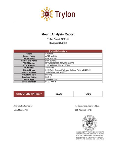 Fillable Online Mount Analysis Report For Atandt Mobility Tripod Mounts