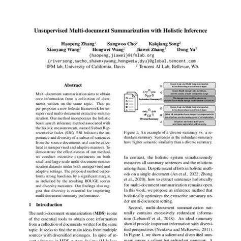 Unsupervised Multi Document Summarization With Holistic Inference Acl Anthology