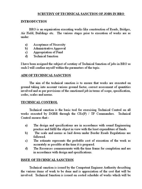 Scrutiny Of Technical Sanction Pdf Specification Technical Standard Payments