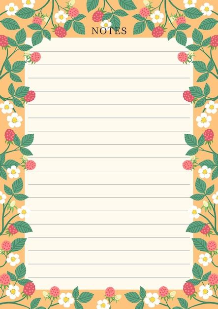 Premium Vector Note Template With Vintage Raspberry Pattern