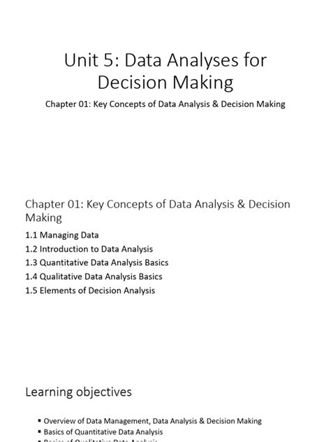 unit 5 chapter 1 data analysis for decision making pdf data