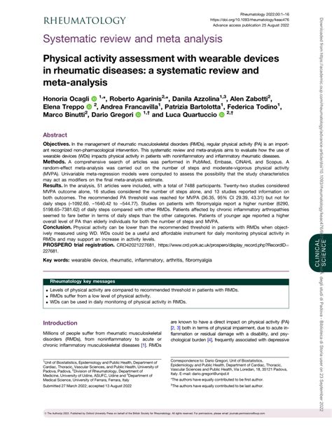 Pdf Physical Activity Assessment With Wearable Devices In Rheumatic