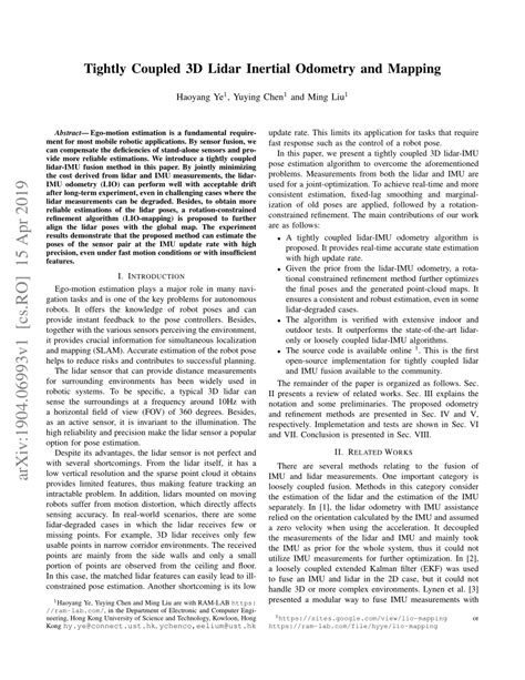 Pdf Tightly Coupled 3d Lidar Inertial Odometry And Mapping