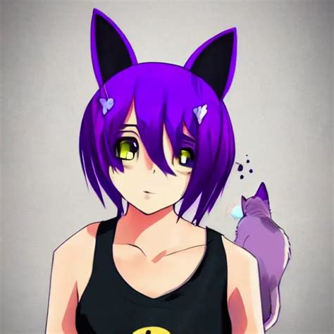Anime Girl With Purple Hair And Cat Ears