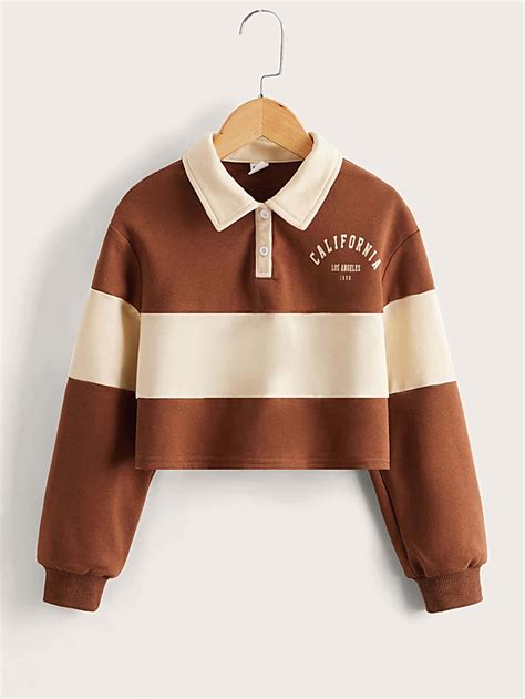 Girls Colorblock And Letter Graphic Sweatshirt Womens Trendy Tops Casual Outfits For Teens