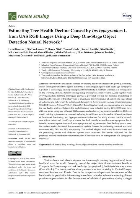 pdf estimating tree health decline caused by ips typographus l from uas rgb images using a