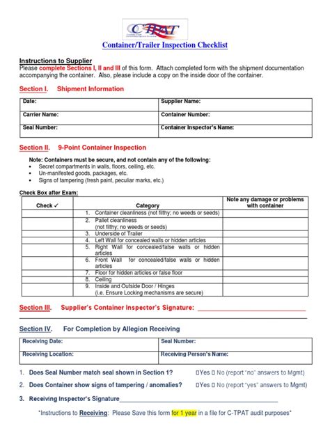 Shipping C Tpat Container Security Inspection Checklist Pdf Pdf Business