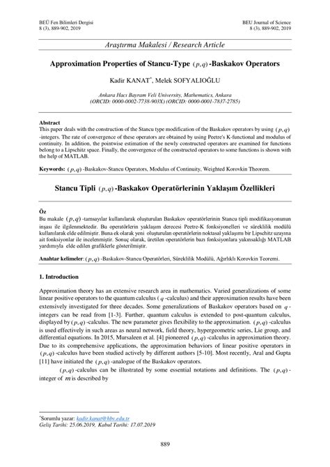 PDF Stancu Tipli p q Baskakov Operatörlerinin Yaklaşım Özellikleri