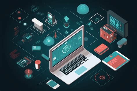 premium photo laptop and smart connected objects iot