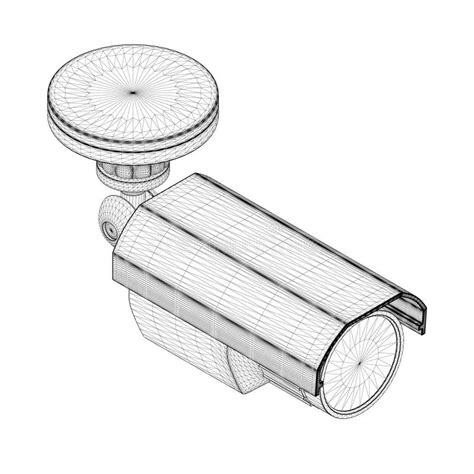 Wireframe Cctv Camera From Black Lines Isolated On White Background Side View 3d Stock Vector
