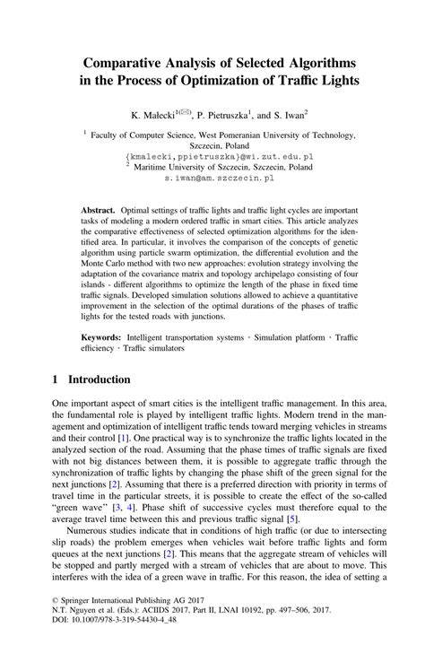 PDF Comparative Analysis Of Selected Algorithms In The Process Of Optimization Of Traffic Lights