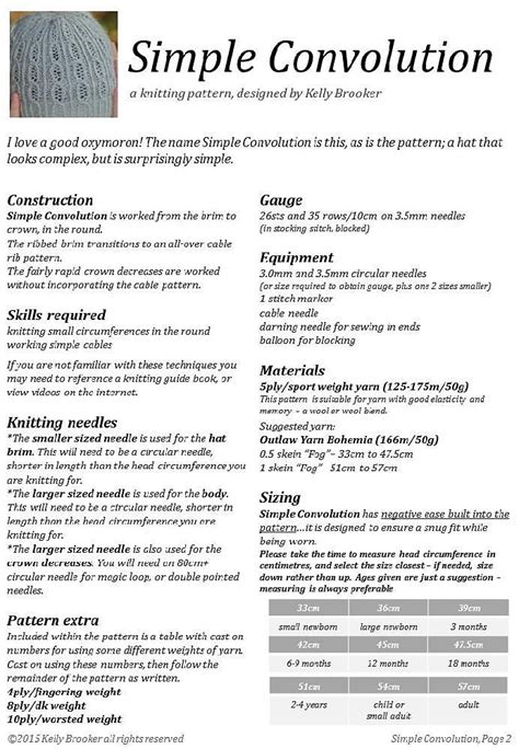 Simple Convolution Knitting Pattern By Kelly Brooker Knitting