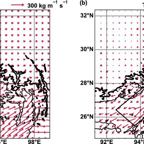 The Distribution Of Mean Vertically Integrated Moisture Flux Red