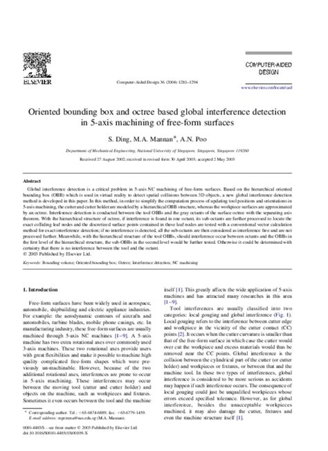 pdf oriented bounding box and octree based global interference detection in 5 axis machining