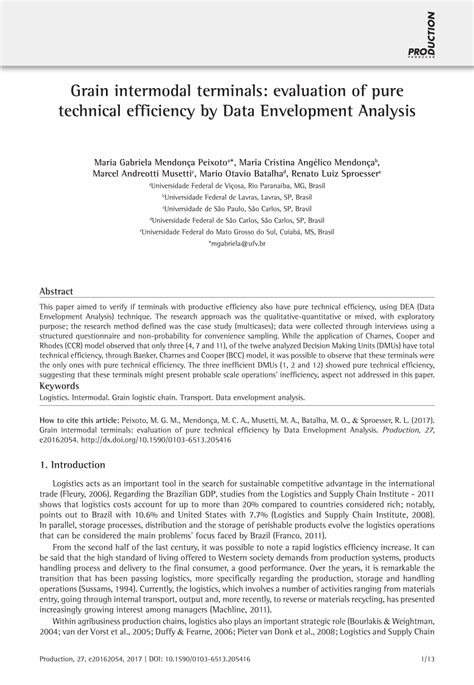 Pdf Grain Intermodal Terminals Evaluation Of Pure Technical Efficiency By Data Envelopment