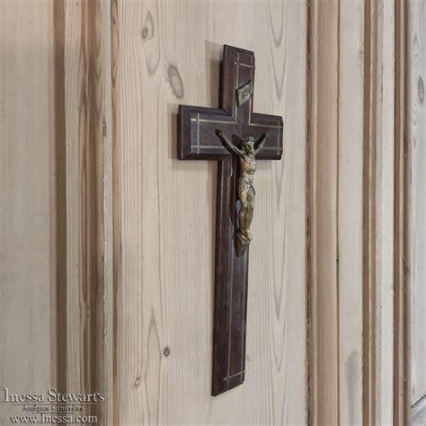 Antique Hand Crafted Wooden Crucifix With Brass Corpus Inessa Stewart
