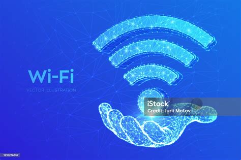 Wifi 네트워크 아이콘입니다 손에 낮은 폴리 추상 Wifi 기호 Wlan 액세스 무선 핫스팟 신호 기호 모바일 연결 영역입니다 라우터 또는 모바일 전송 3d 다각형 벡터