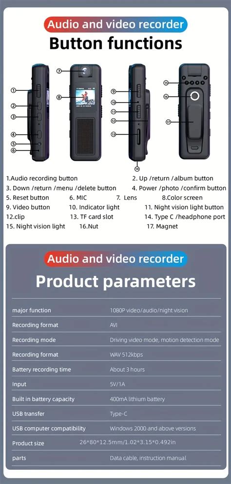 32gb Hd Camera Portable Back Clip Camera Can Take Photos Videos