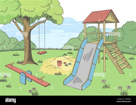 Playground Graphic Color Landscape Sketch Illustration Vector Stock