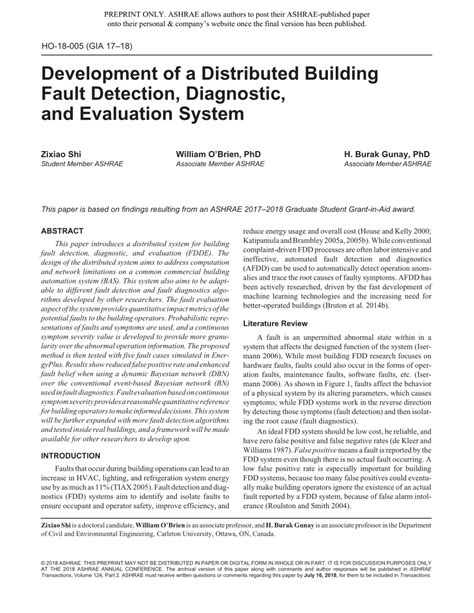 pdf development of a distributed building fault detection diagnostic and evaluation system